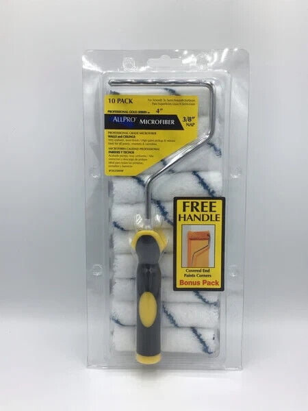 ALLPRO MICROFIBER MINI ROLLER 10 PACK WITH FRAME 4" 3/8" NAP - Walmart.com