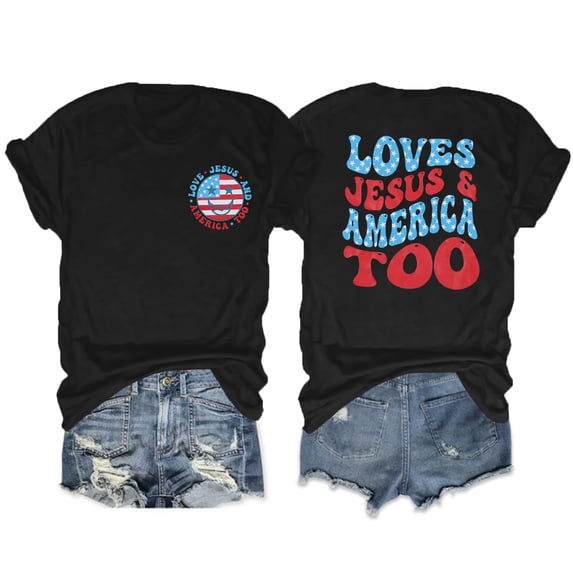 ALLTB 4th of July Shirt Women Loves Jesus and US Too Shirts Patriotic ...