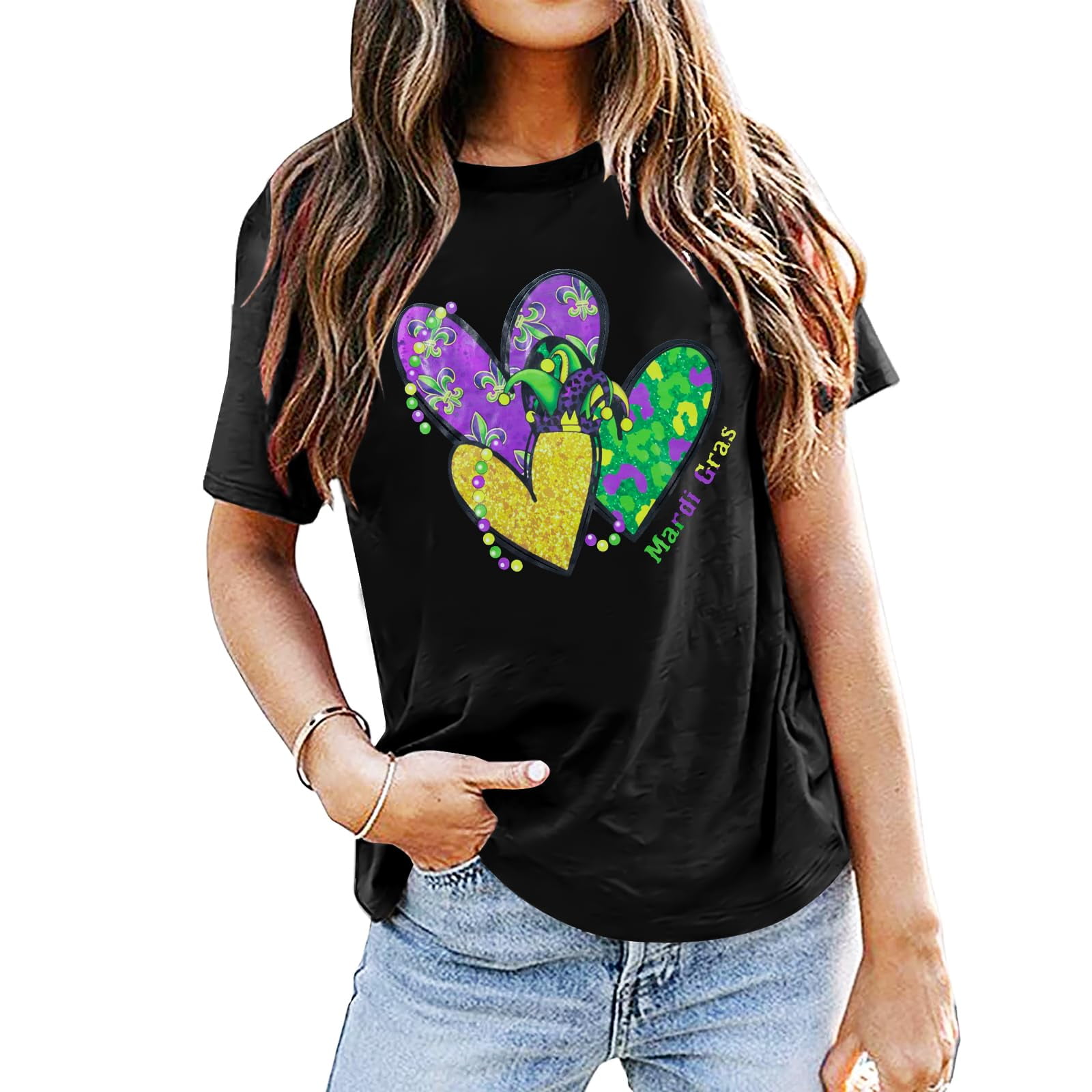 ALLTB Mardi Gras Tshirt for Women Graphic Crewneck Casual Pullover Tops ...