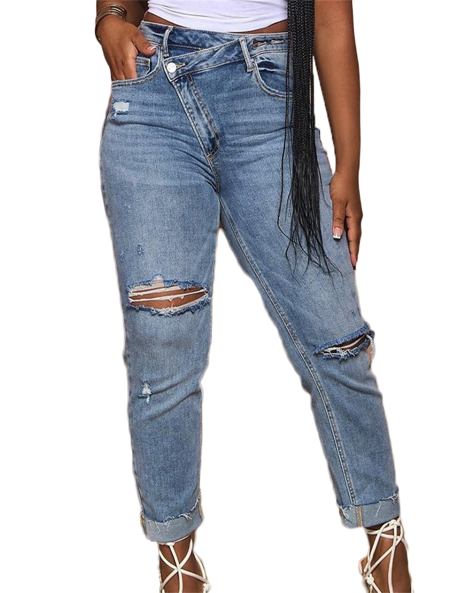 ALLTB Women's Jeans High Waisted Stretchy Ripped Skinny Jeans ...