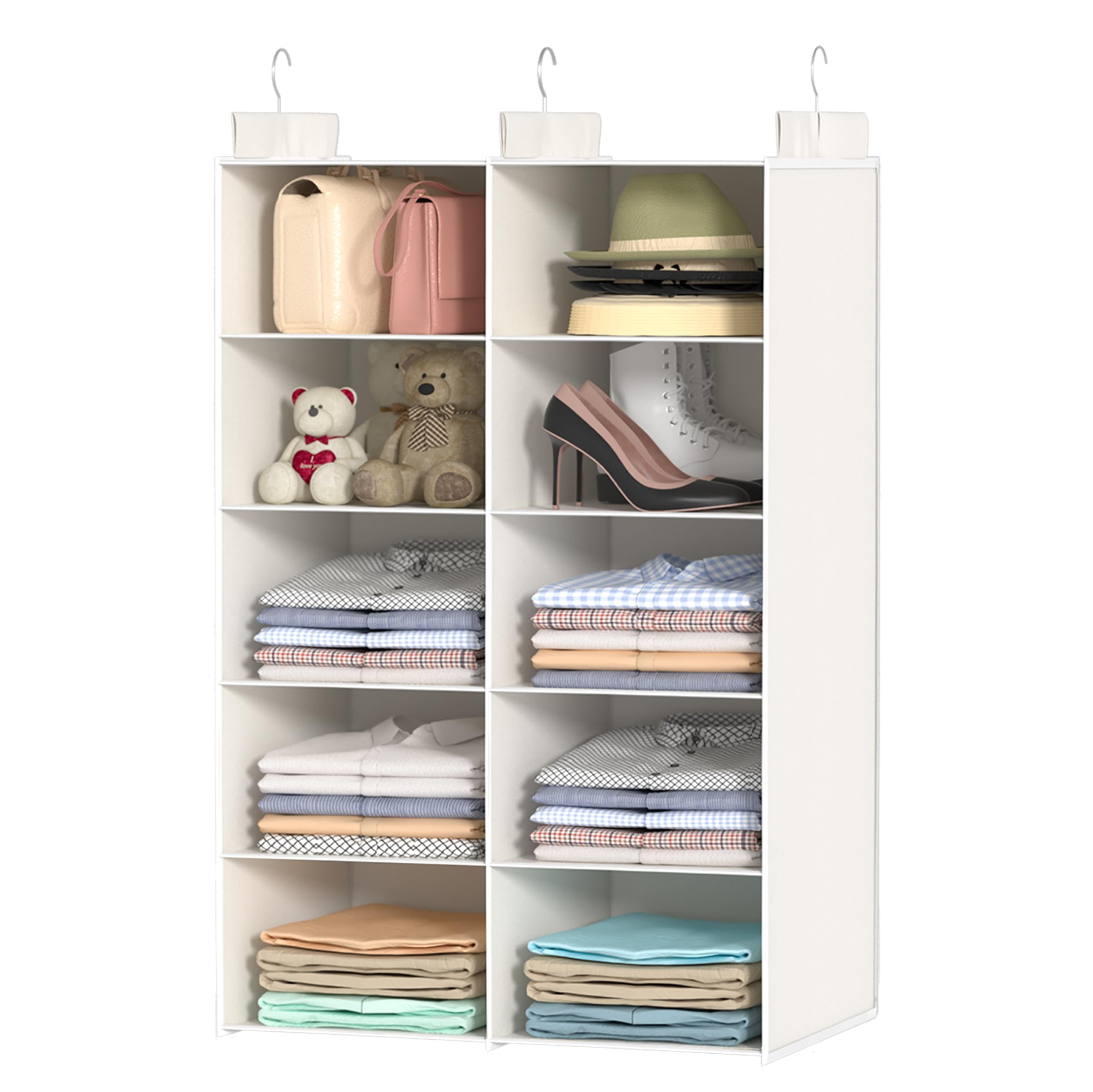 ALLTIDYUP Dual-Row 5-Tier Hanging Closet Organizer, 10-Pocket Clothes ...