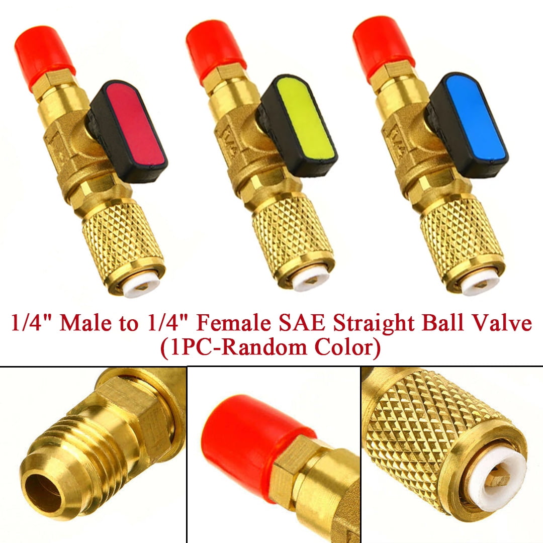 ALLTIMES 1/4" Male to 1/4" Female SAE Straight Ball Valve, for A/C Charging Hoses HVAC 1/4" AC ...