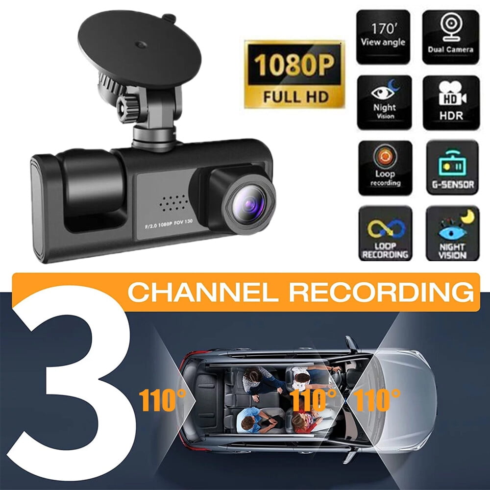 ALLTIMES 1080HD Car Dash Cam Recorder, 3 in 1 Cameras Front Interior ...