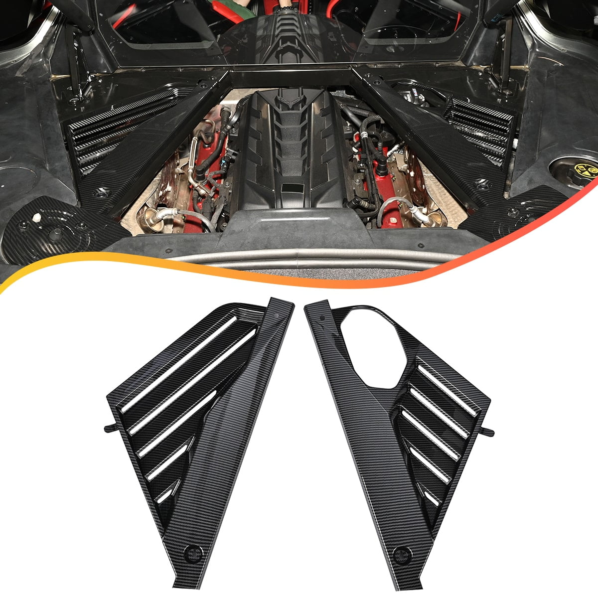 ALLTIMES 2PCS Carbom Fiber Black Engine Bay Panel Cover for Corvette C8 ...