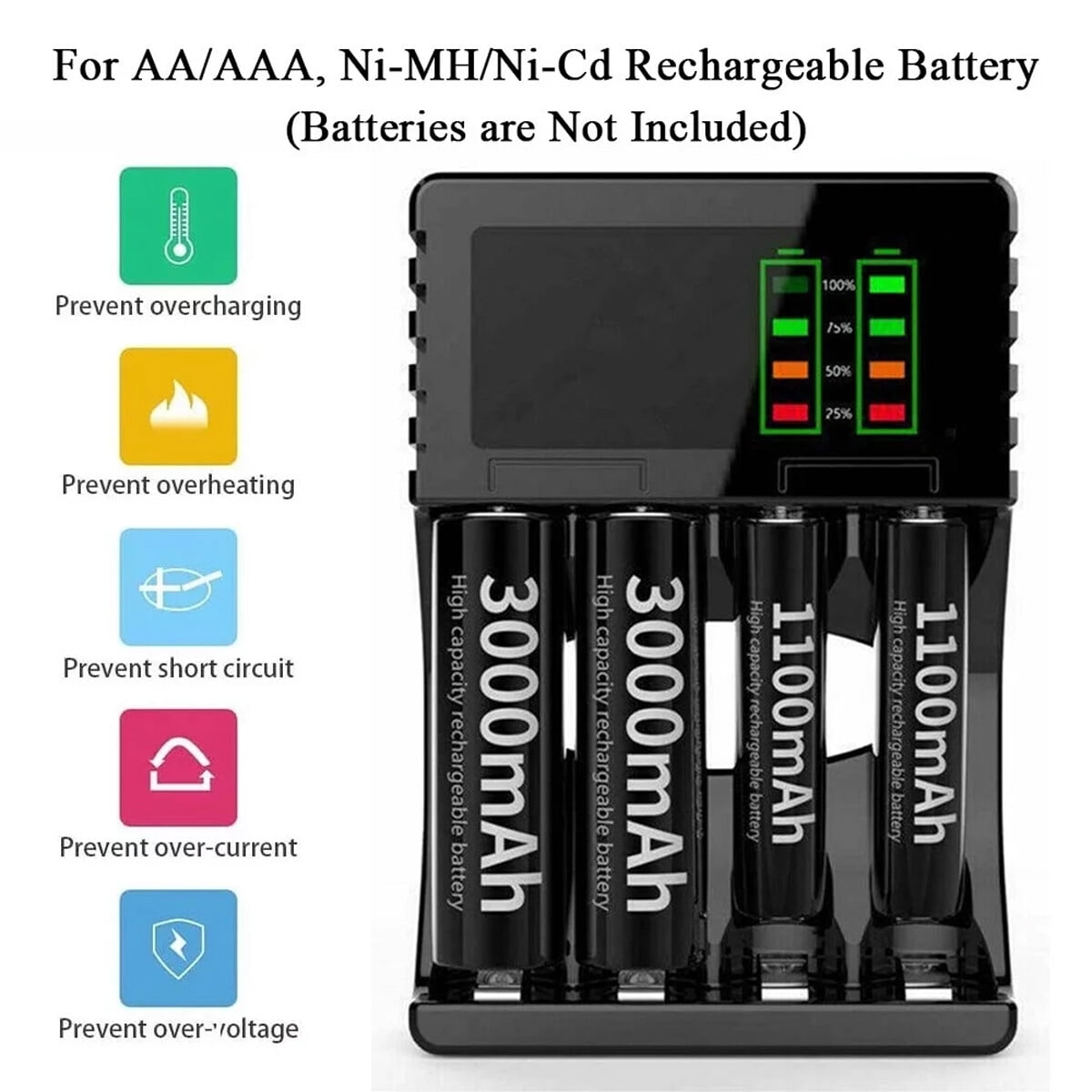 ALLTIMES 4-Slot Intelligent Battery Charger LED Indicator for AA/AAA ...
