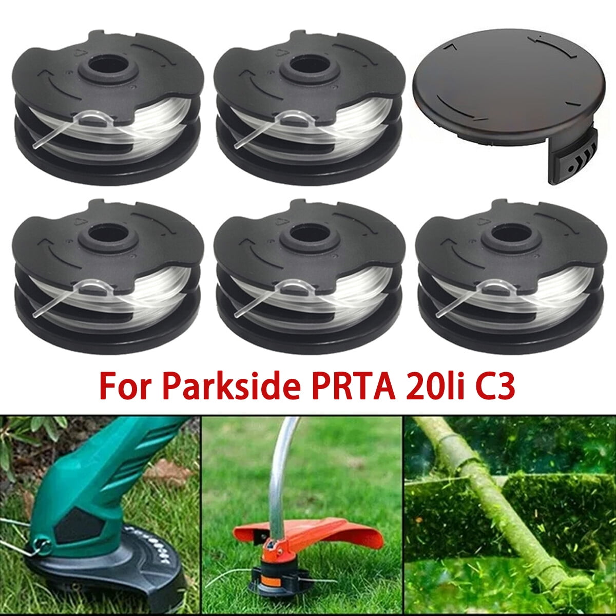 ALLTIMES 4PCS 2900719 Replacement Trimmer Spool Line + TLP-01-1 Spool Cover Cap for Parkside ...