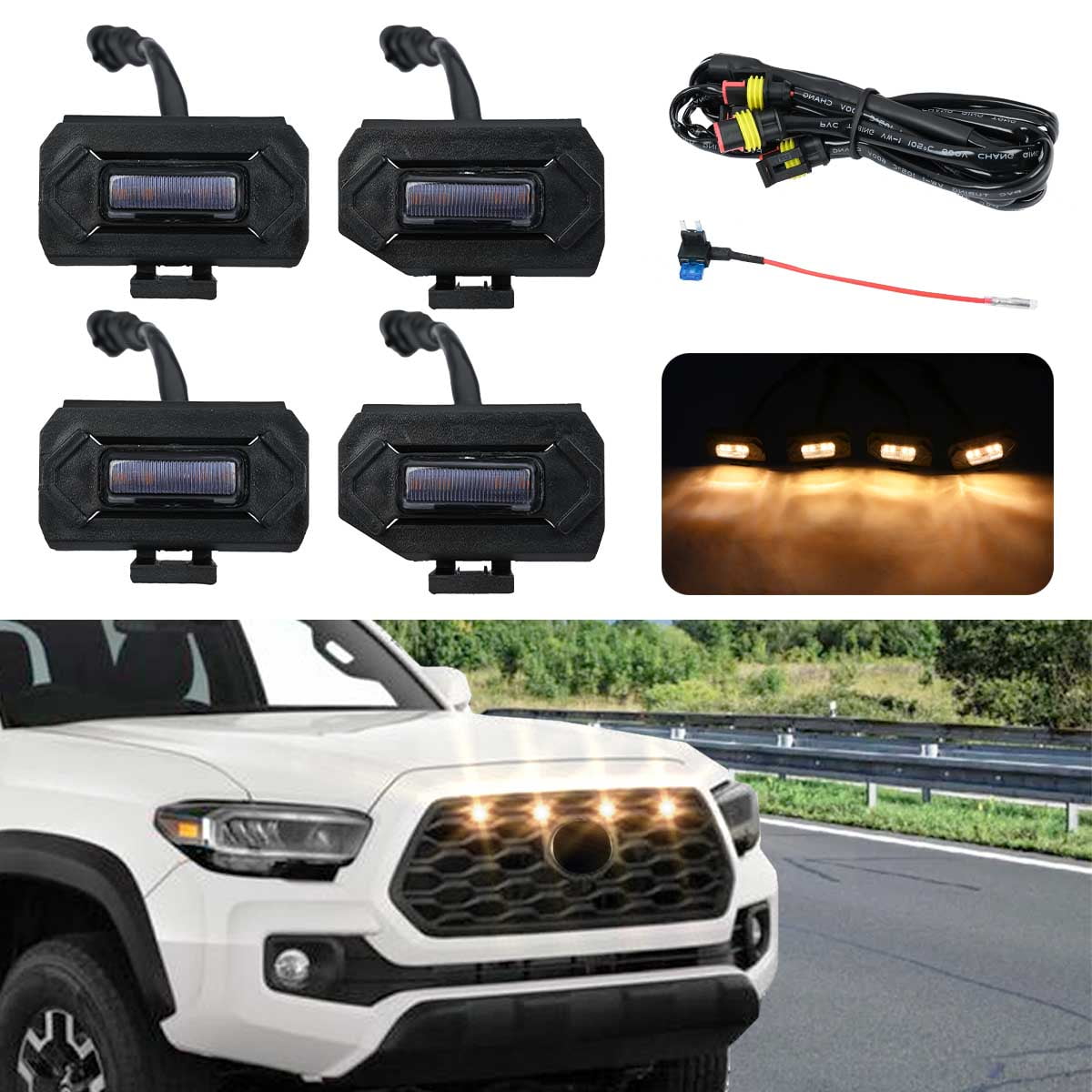 ALLTIMES 4PCS Car LED Front Grille Lights for Toyota for Tacoma for TRD ...