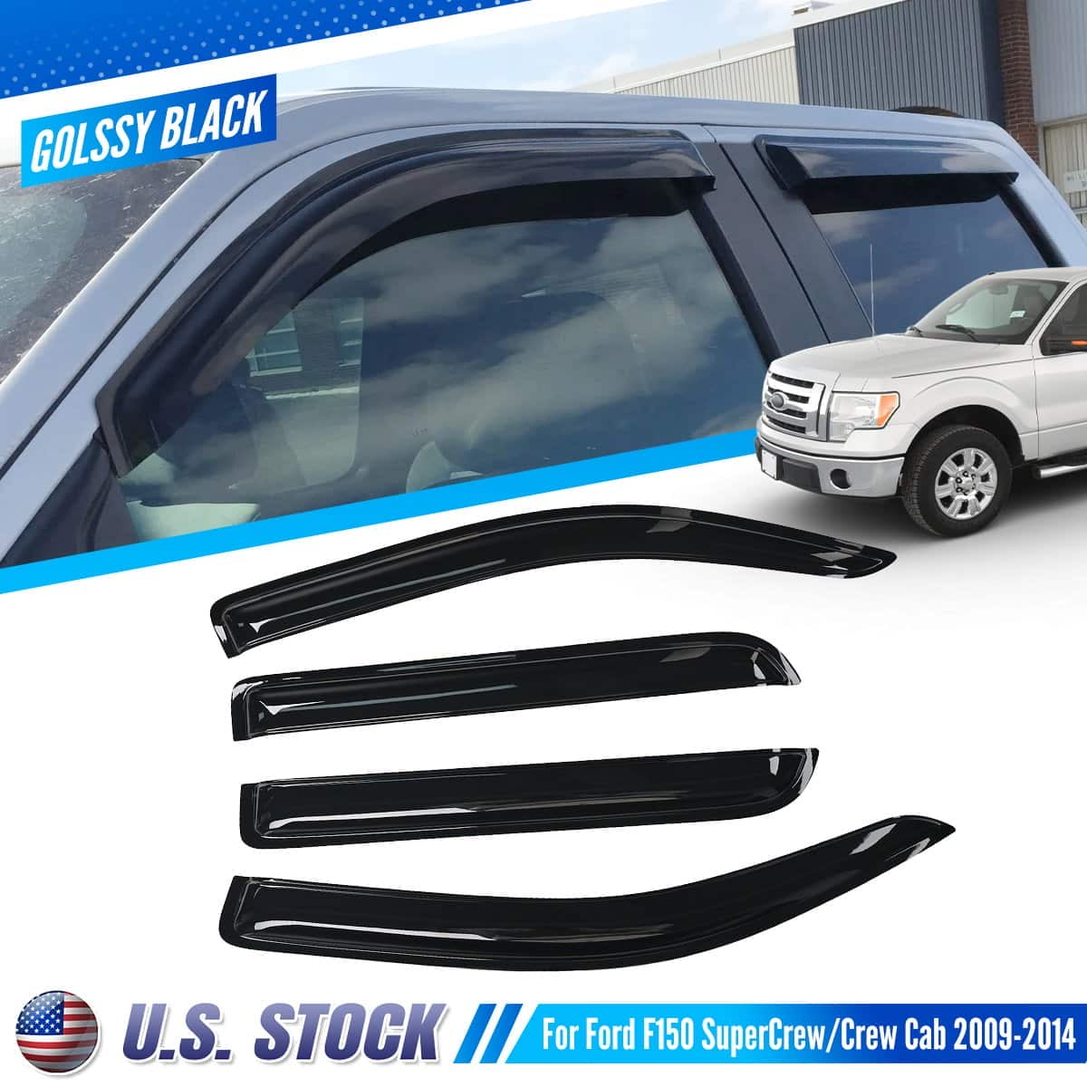 ALLTIMES 4PCS In-channel Window Visors Sun Rain Guards for Ford F150 ...