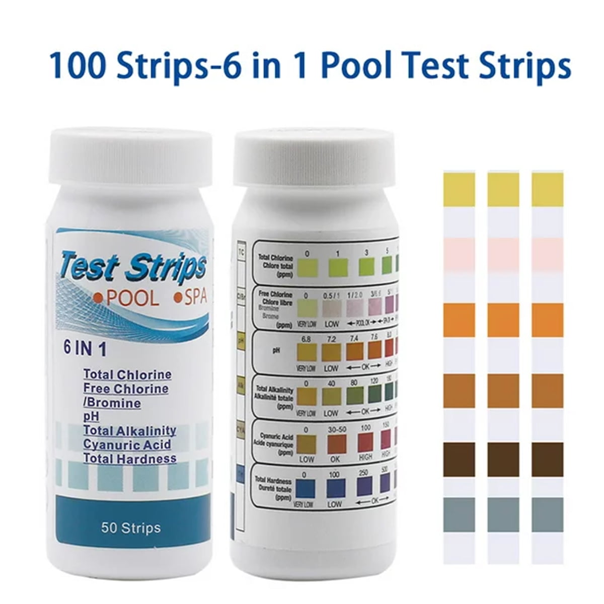 ALLTIMES 6 in 1 Pool and Spa Test Strips, 100PCS Test Paper Fast and ...