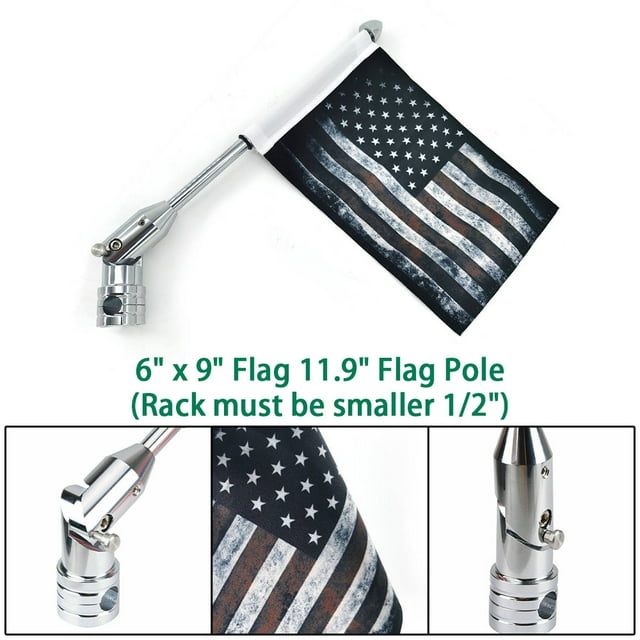Alltimes Foldable 6x 9 Motorcycle Flag Pole Mount With Usa Flag Chrome Plated 119 Pole