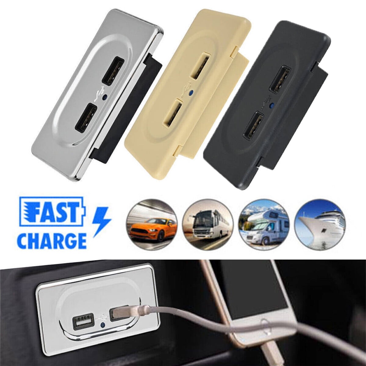 ALLTIMES Dual USB Car Fast Charger 5V/4.8A Blue LED Indicator Adapter ...