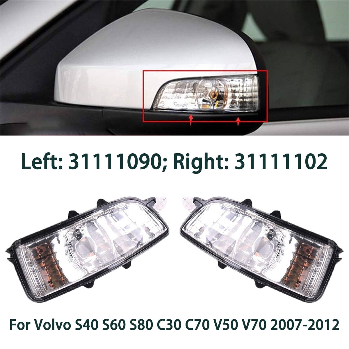 ALLTIMES Left & Right Mirror Turn Signal Light Cover for Volvo S40 S60 ...