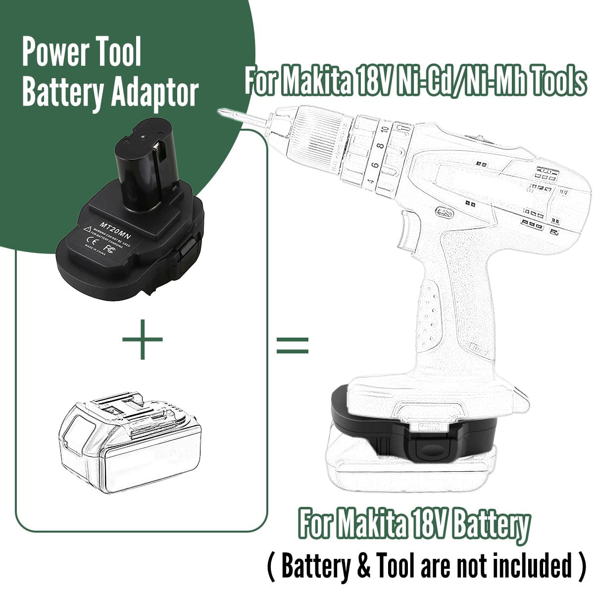 ALLTIMES MT20MN Battery Converter Adapter for Makita 18V Li-on Battery ...