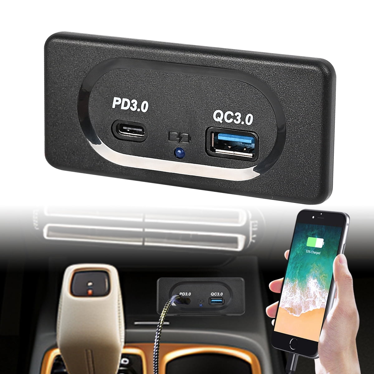 ALLTIMES PD3.0+QC3.0 Car Fast Charger Dual Port Output Blue LED ...