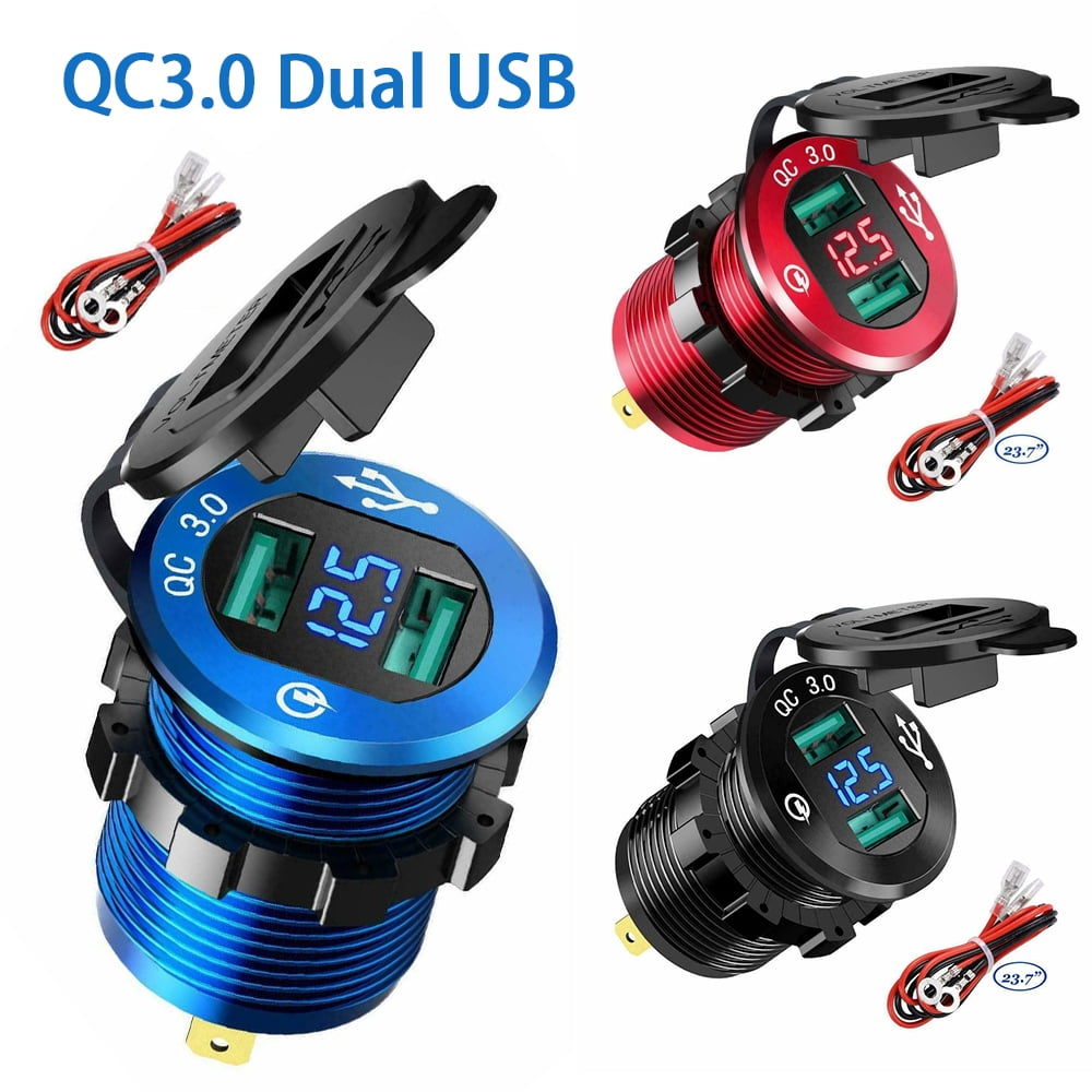 ALLTIMES QC3.0 Dual USB Car Charger Adapter, LED Voltage Display, IP67 ...