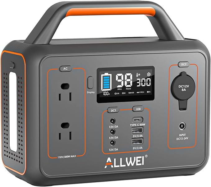 ALLWEI Portable Power Station 300W 280Wh Solar Generator with 110V Pure ...