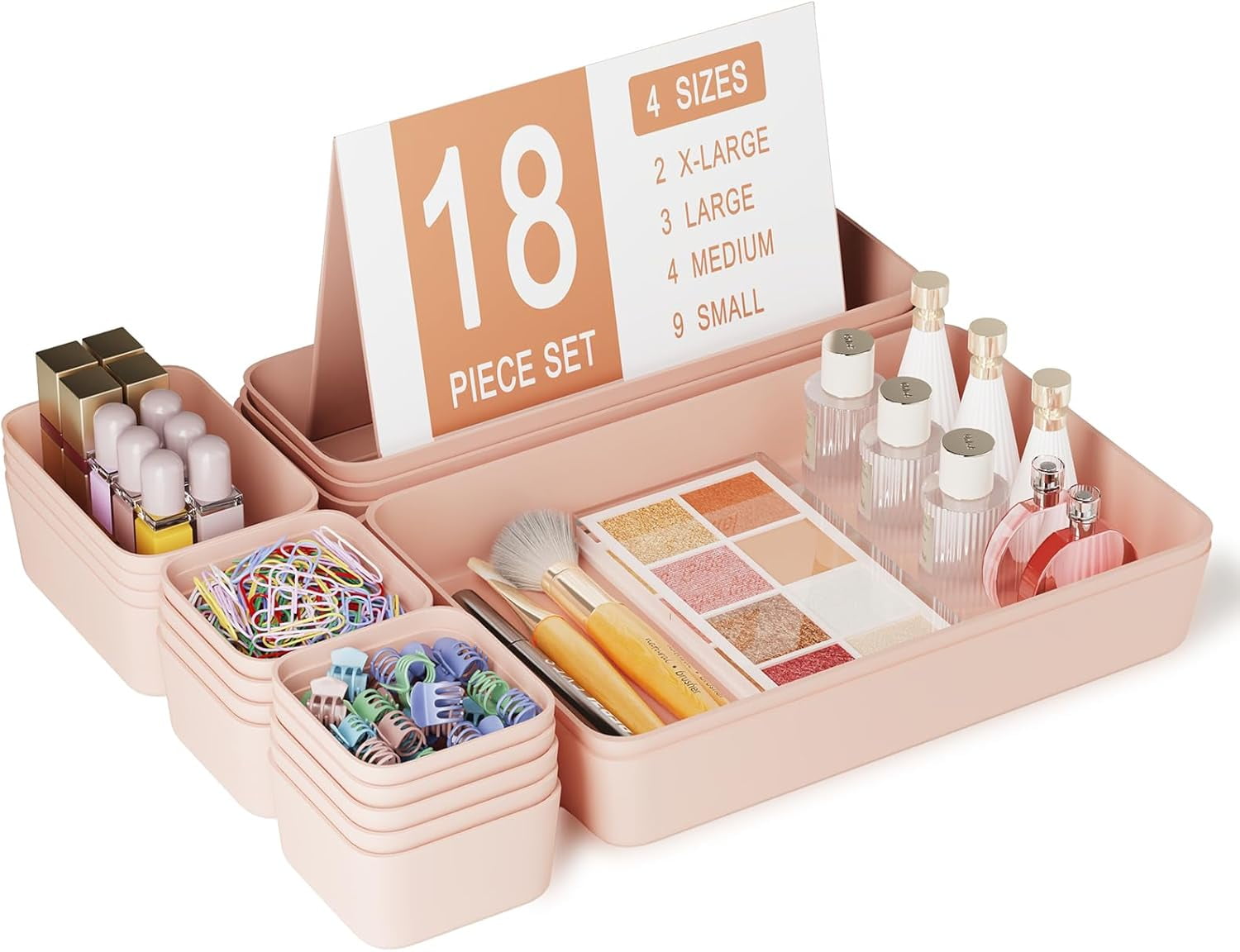 ALM Plastic Drawer Organizers, 18 PCS Bathroom Drawer Organizer Bins ...