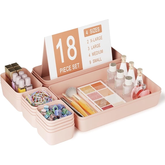 ALM Plastic Drawer Organizers, 18 PCS Bathroom Drawer Organizer Bins ...