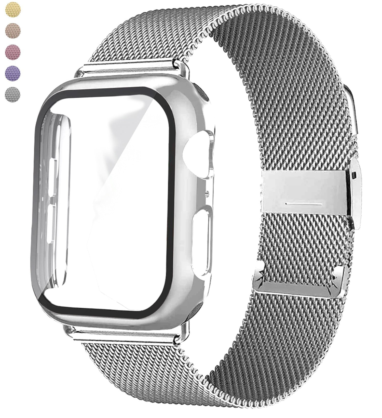 ALMNVO Band for Apple Watch Bands with Case 44mm,Stainless Steel Mesh ...