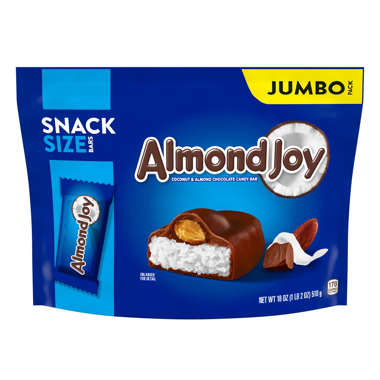 Almond Joy Coconut and Almond Chocolate Snack Size Candy, Jumbo Pack 18 ...