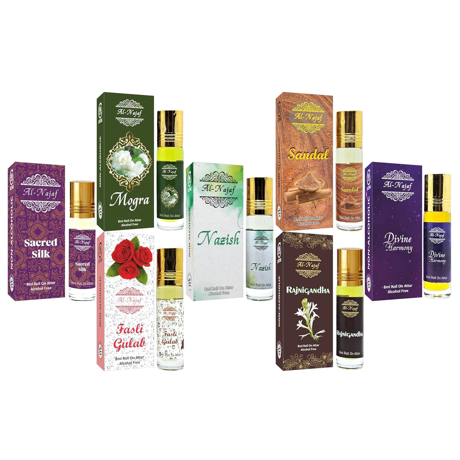 ALNAJAF ATTAR DIVINE HARMONY FASLI GULAB MOGRA NAZISH RAJNIGANDA SANDAL ...
