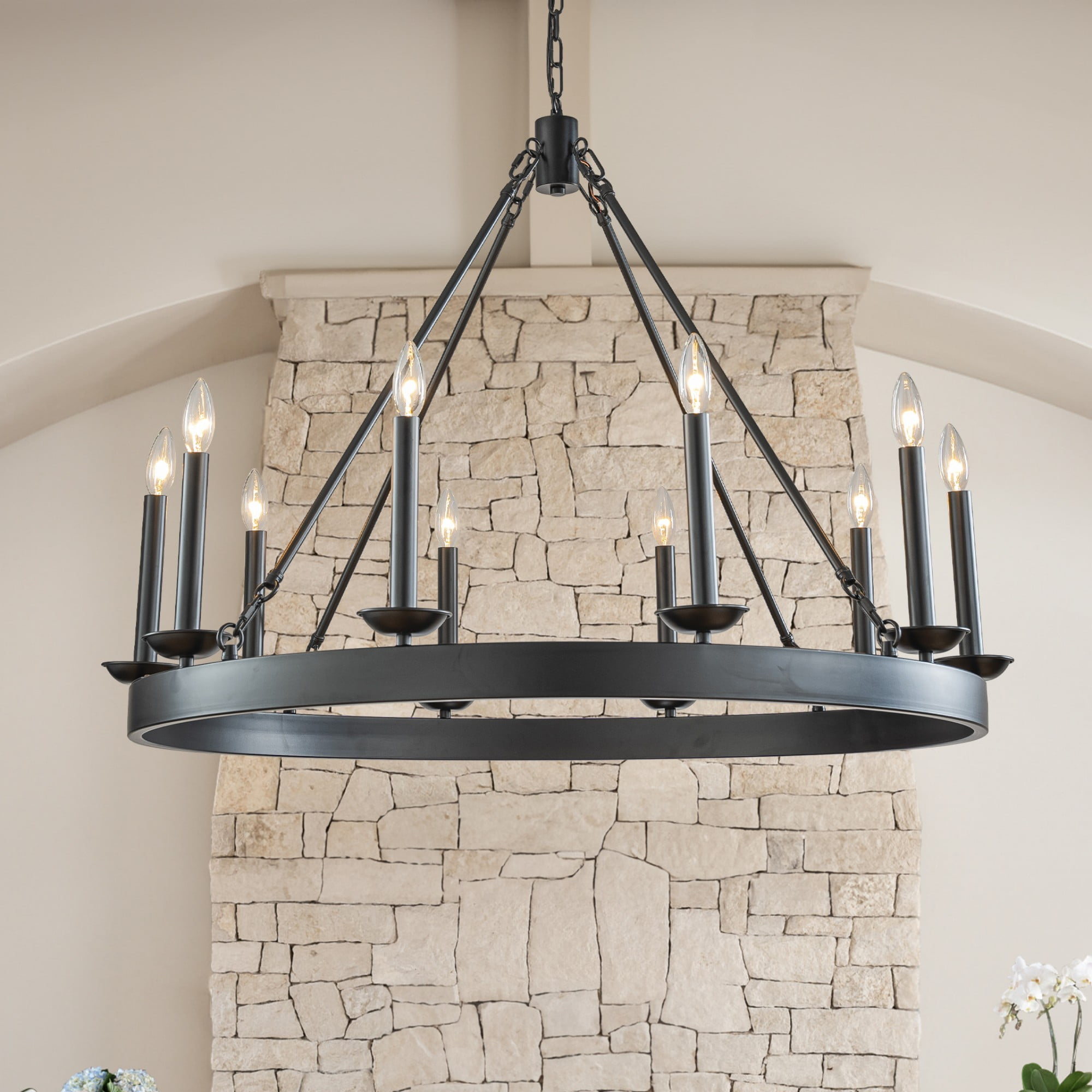 ALOADECOR 10-Light 35 in. Modern Farmhouse Black Wagon Wheel Candle ...