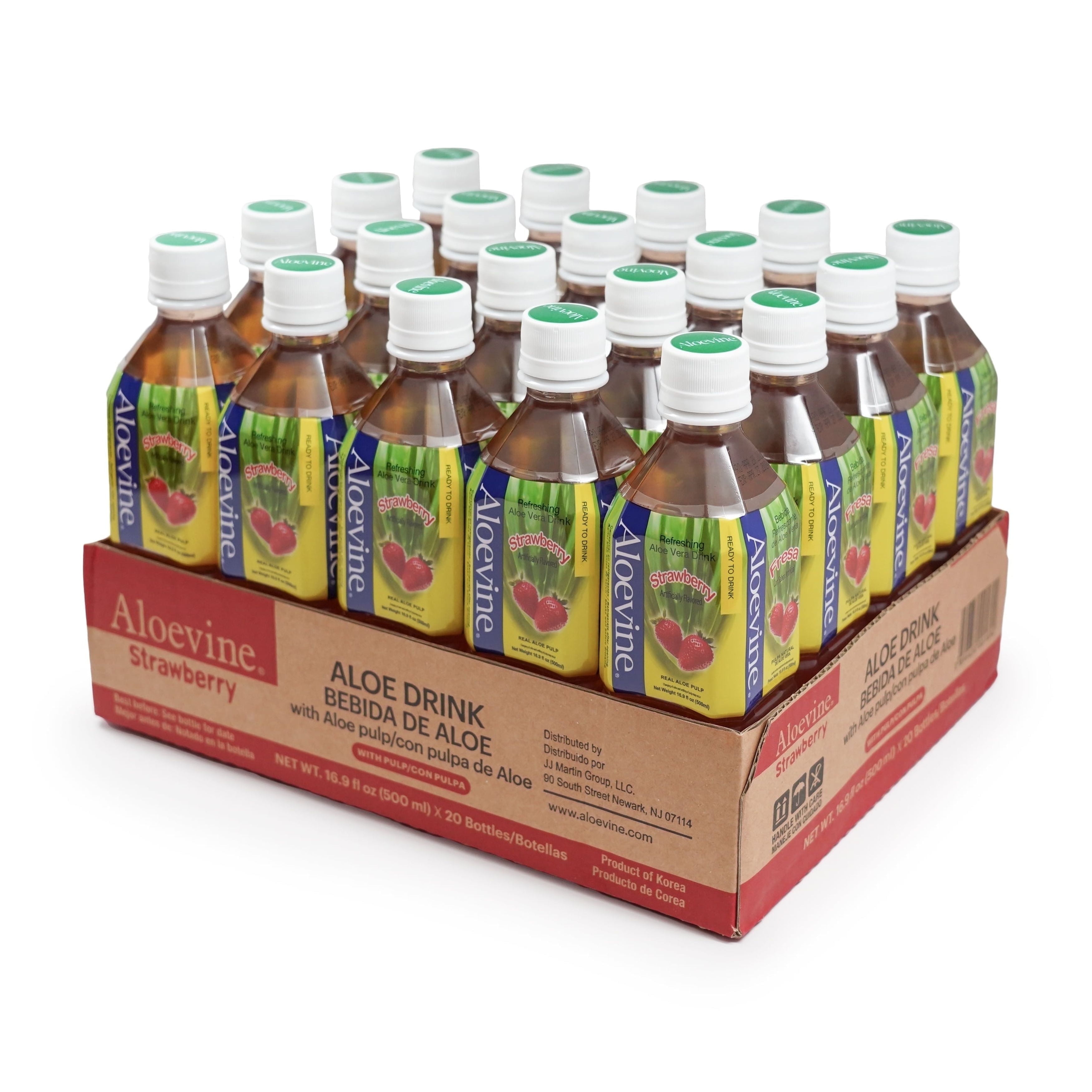 Aloevine Strawberry Aloe Vera Drink with Aloe Pulp, 16.9 fl oz, 20 ...