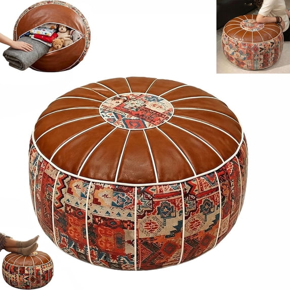 ALOEWXXR Multifunctional Storage Ottoman Pouf, Moroccan Leather ...