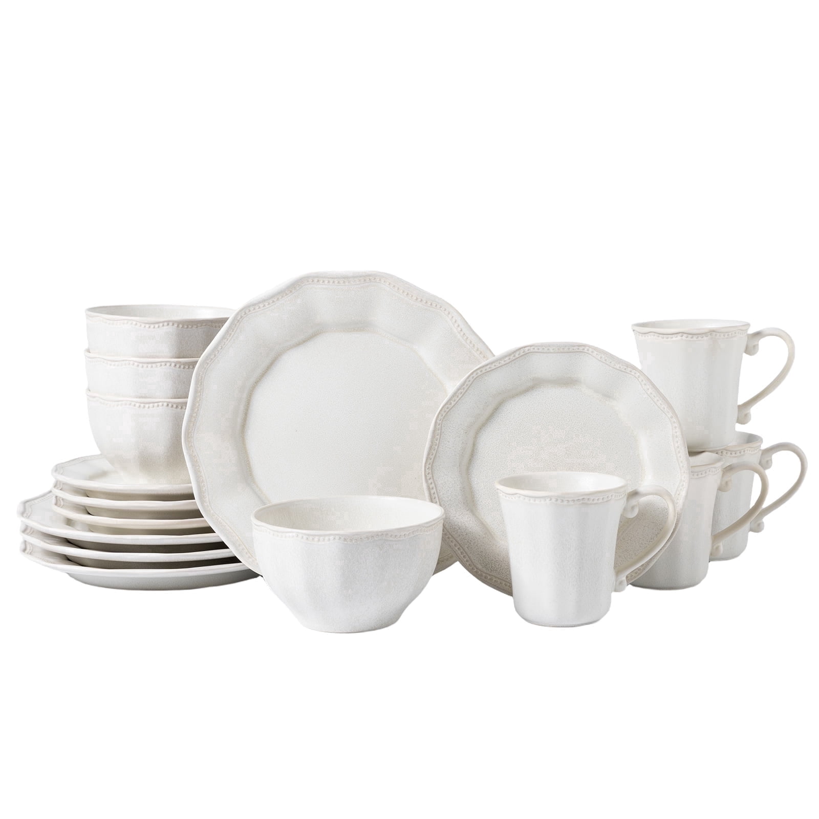 ALOFMO 16-Piece White Embossed Ceramic Dinnerware Set, Matte Texture ...