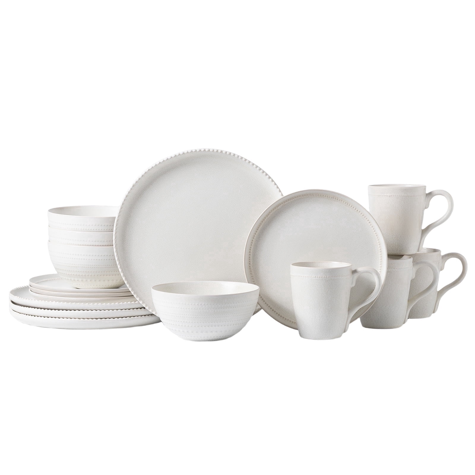 ALOFMO 16-Piece White Embossed Ceramic Dinnerware Set, Matte Texture ...