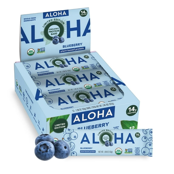 Aloha Blueberry Protein Bars, 14g Vegan Gluten-Free Fiber Antioxidants ...