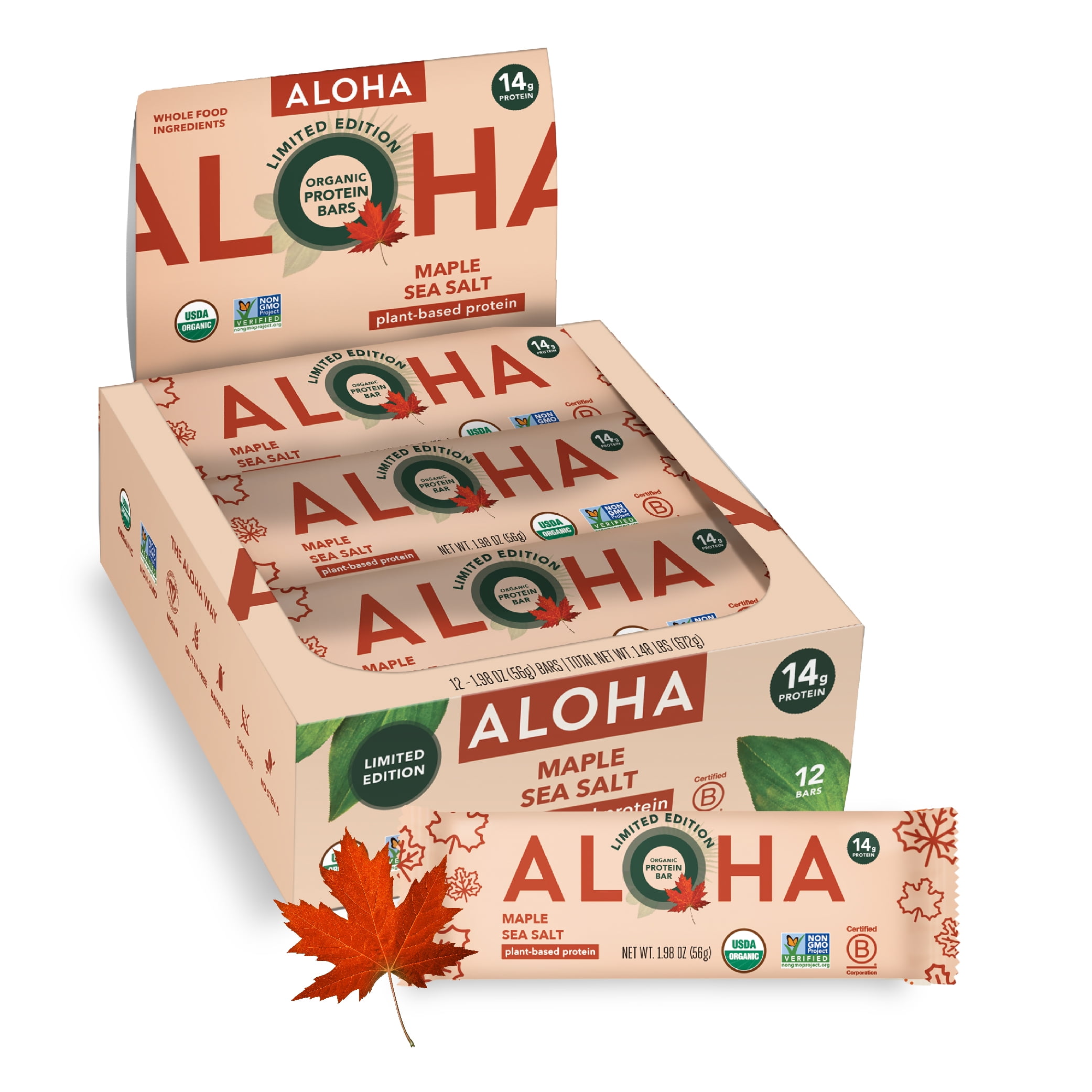 ALOHA, Maple Sea Salt Plant-Based Protein Bars, USDA Organic and Non-GMO, Vegan and Gluten Free ...