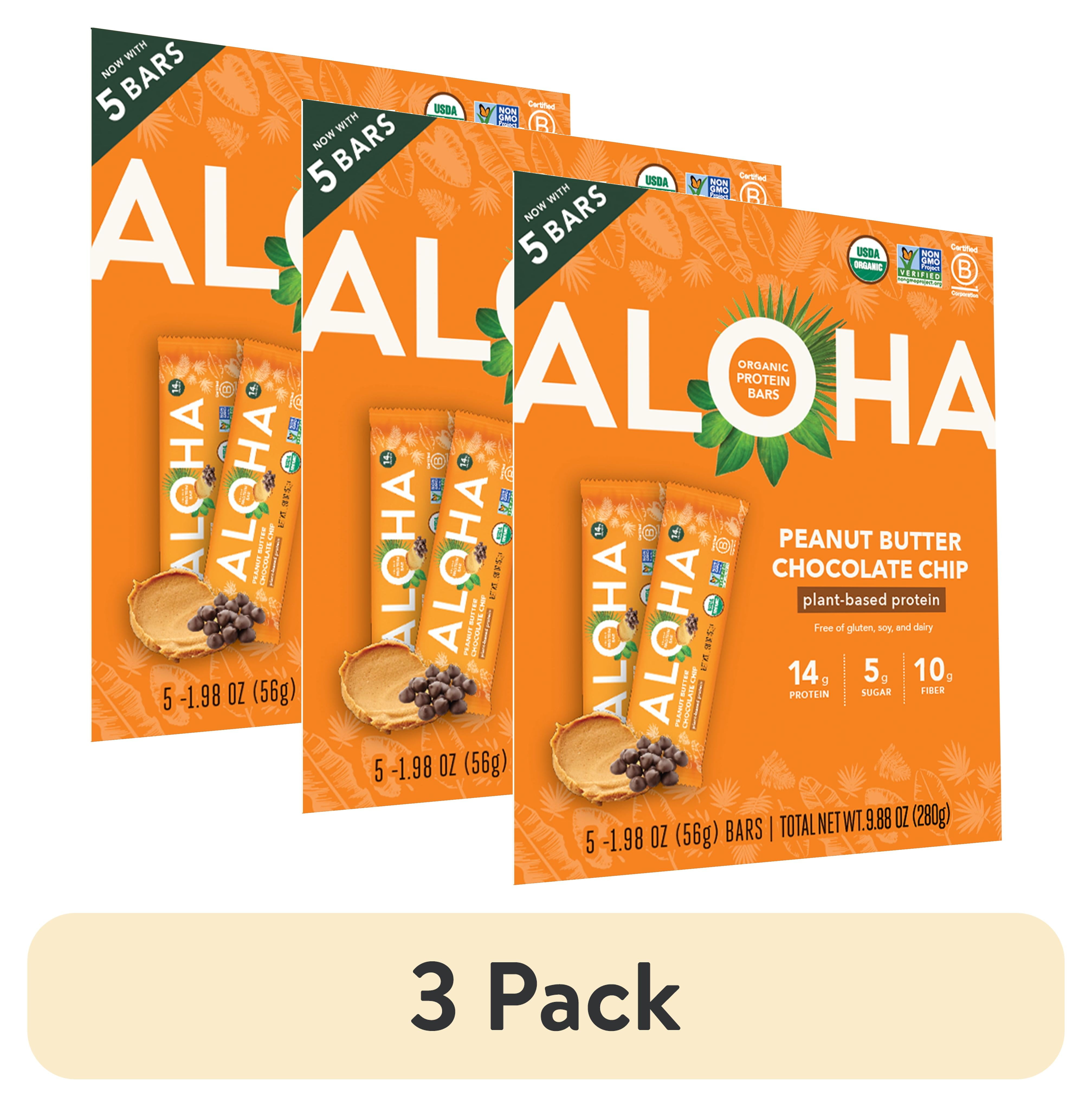 (3 pack) ALOHA Plant Based Protein Bars, Peanut Butter Chocolate, 14g ...