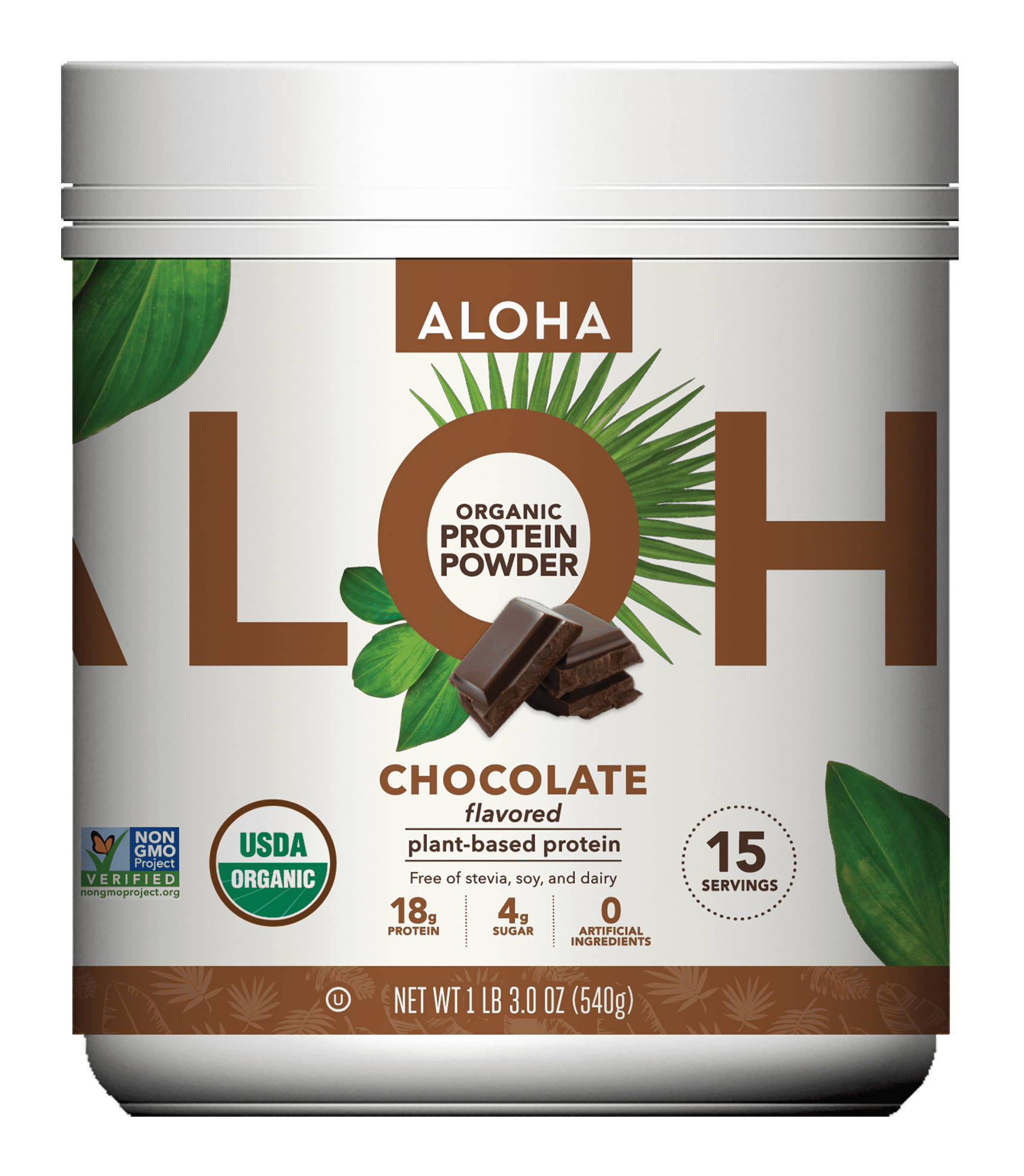 ALOHA Plant Based Protein Powder, Chocolate, 18g Protein, 1.2lb, 19oz ...