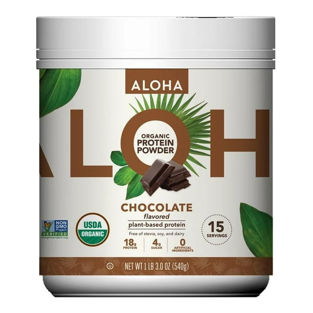 ALOHA Plant Based Protein Powder, Chocolate, 18g Protein, 1.2lb, 19oz ...
