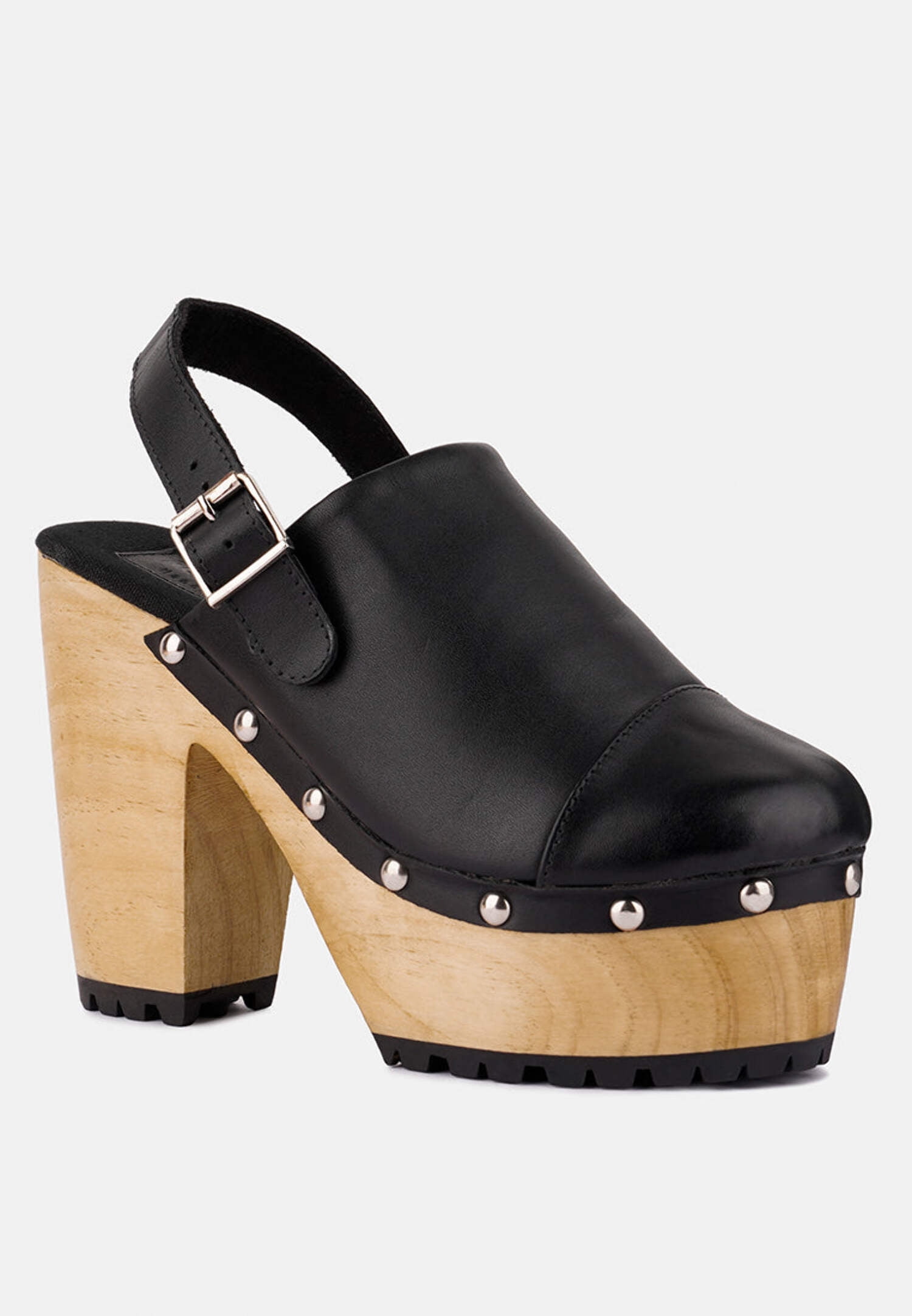 ALONA Black Slingback High Block Heeled Clogs - Walmart.com