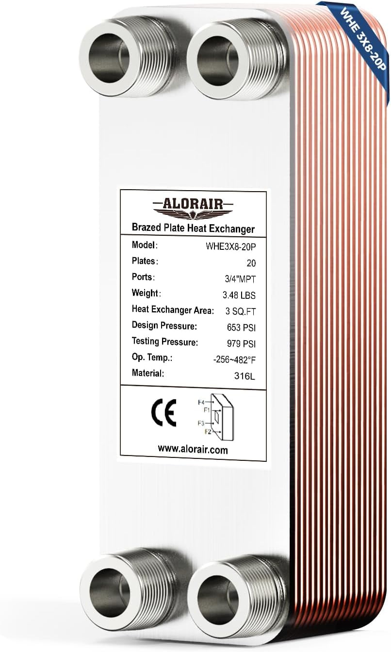 ALORAIR 4"x12" 20 Plates Heat Exchanger with 1" MPT Port,316L Stainless ...