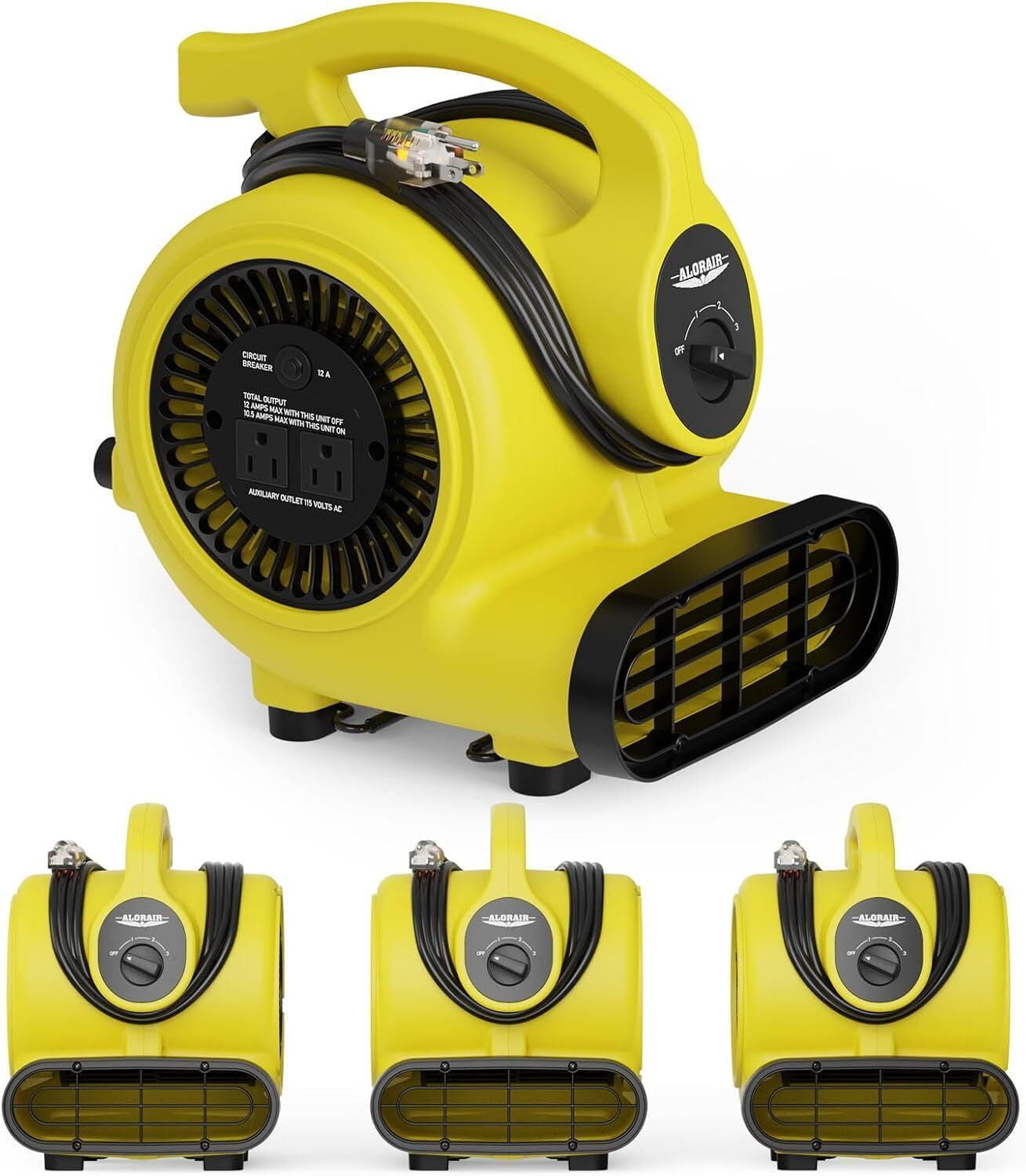 ALORAIR 4PCS 600CFM Air Mover Blower Fan Daisy Chain 3 Speeds 5 ...