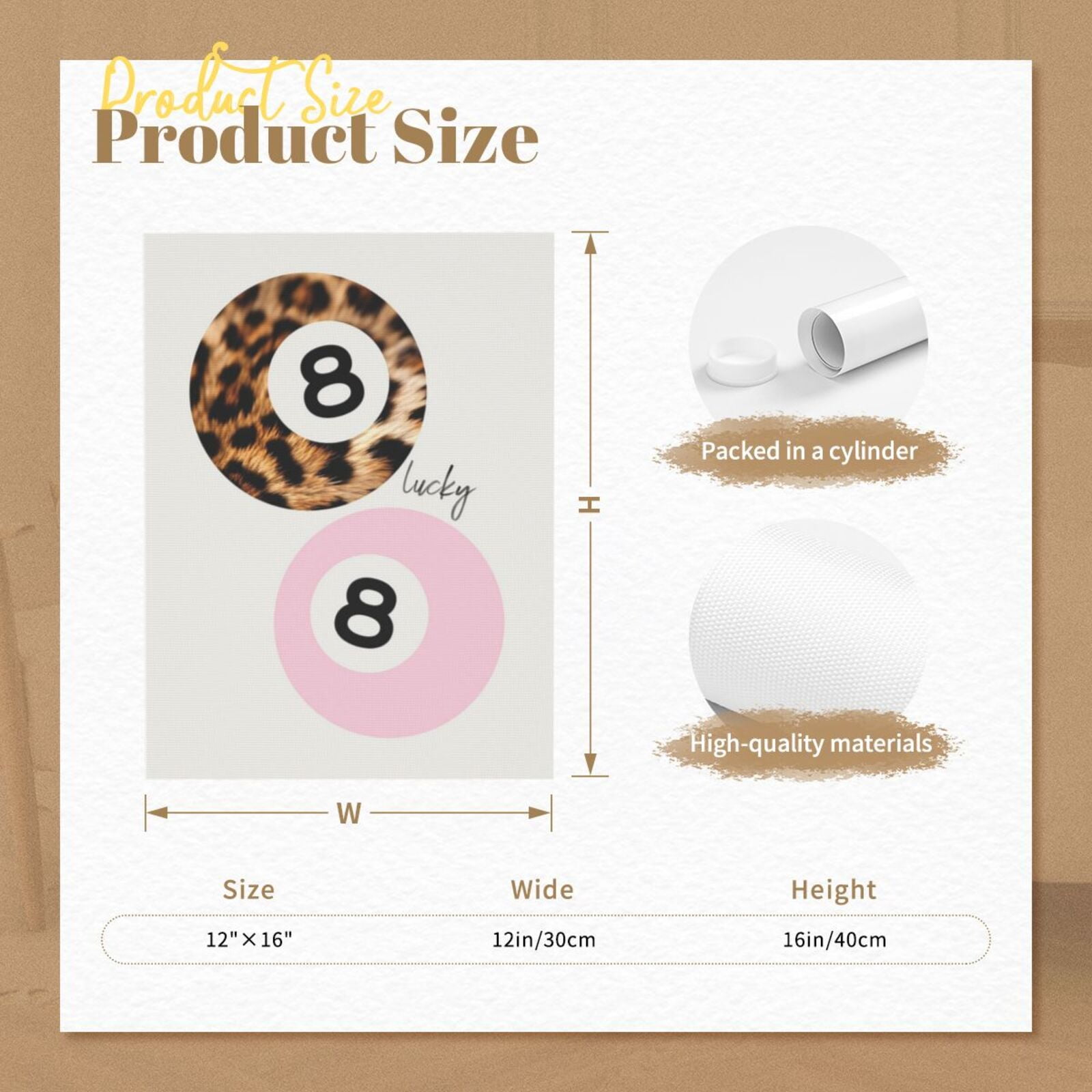 ALOUYA 8 Ball Leopard Print Retro Canvas Wall Art Lucky Girl Poster ...