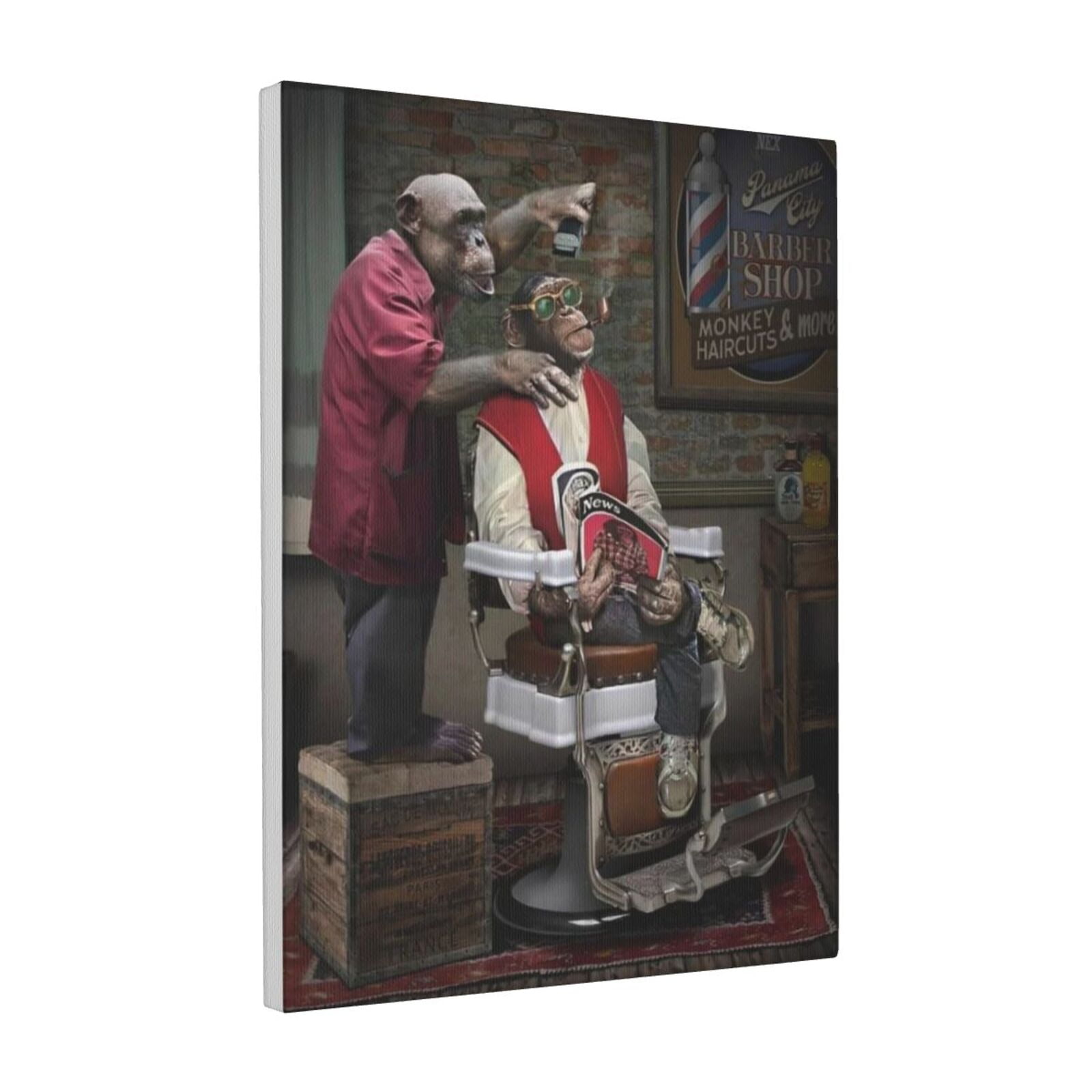 ALOUYA Barber Shop Monkey Haircuts Poster Decorative Painting Bathroom ...