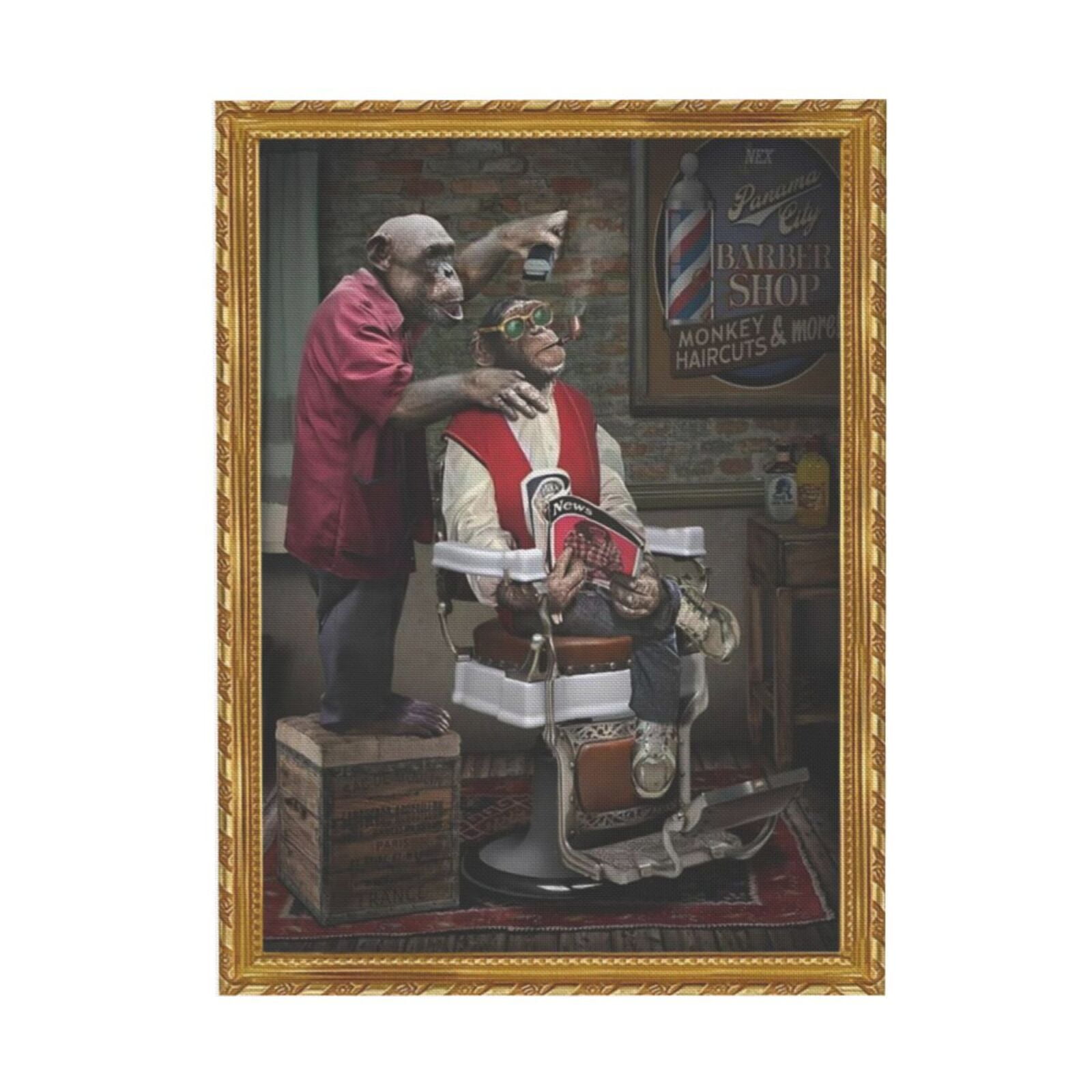 ALOUYA Barber Shop Monkey Haircuts Poster Decorative Painting Bathroom ...