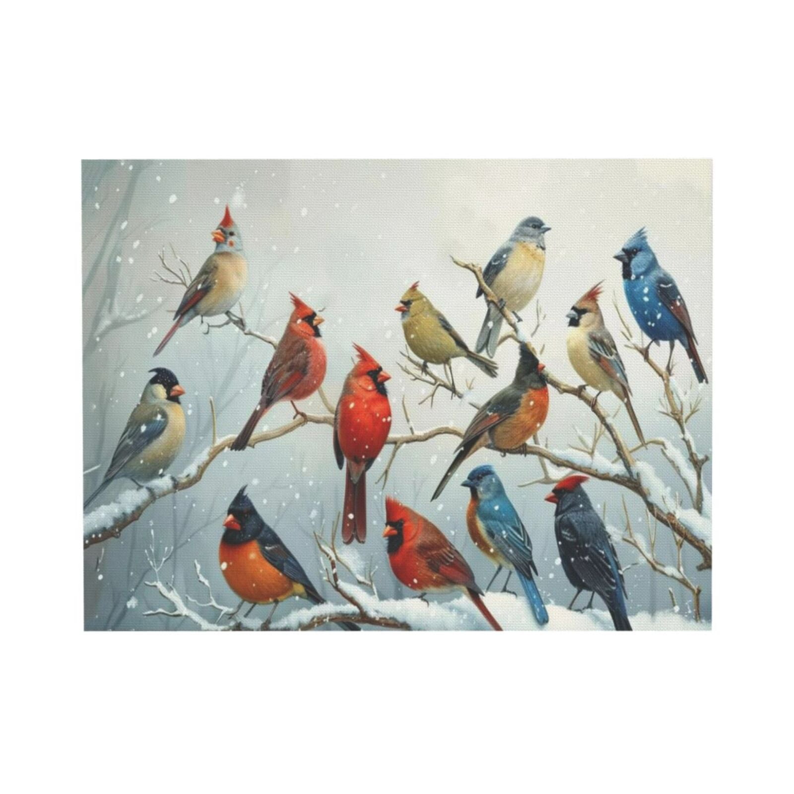 ALOUYA Bird Canvas Large Wall Art for Living Room Winter Cardinal on ...