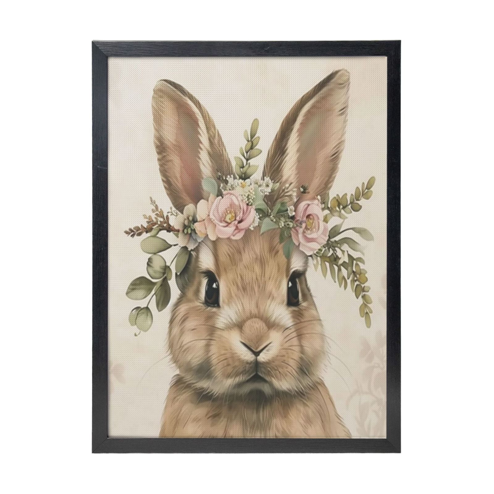 ALOUYA Bunny Canvas Wall Art Cute Animal Wearing a Flower Crown Picture ...