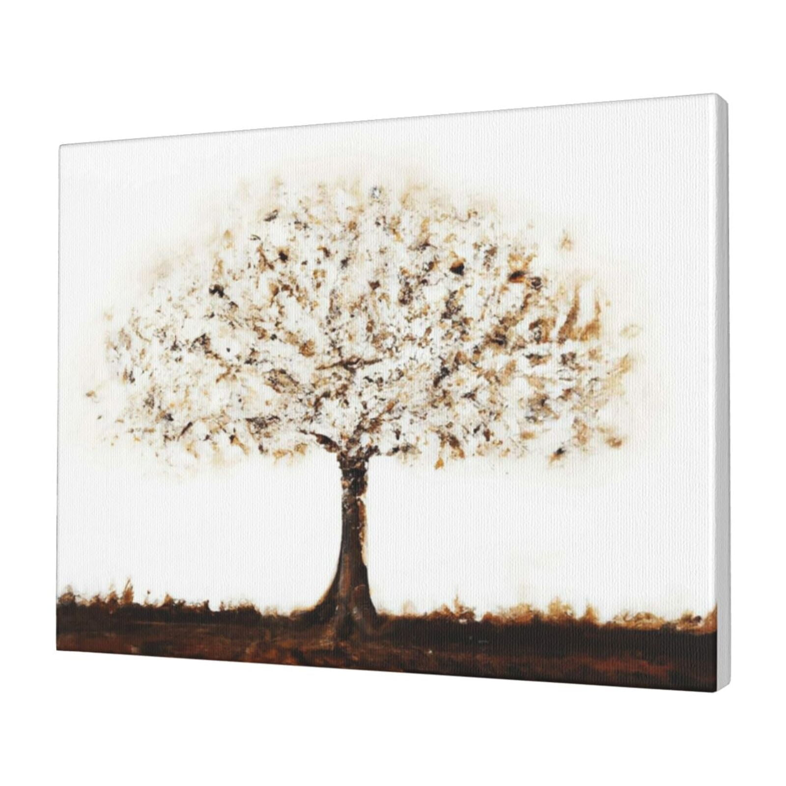 ALOUYA Canvas Wall Art Abstract - Brown White Single Tree Painting ...