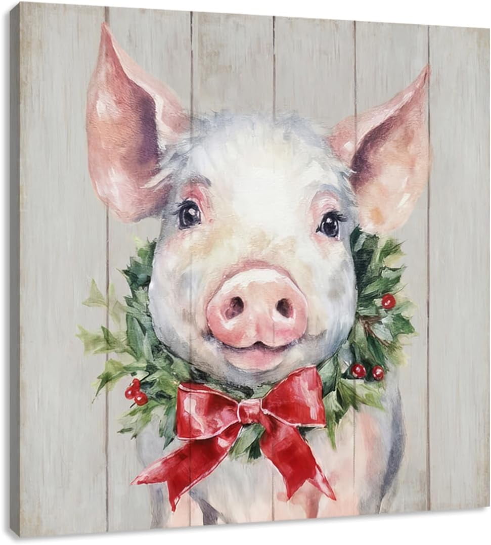 ALOUYA Christmas Pig Canvas Wall Art Print Funny pig Painting Poster ...