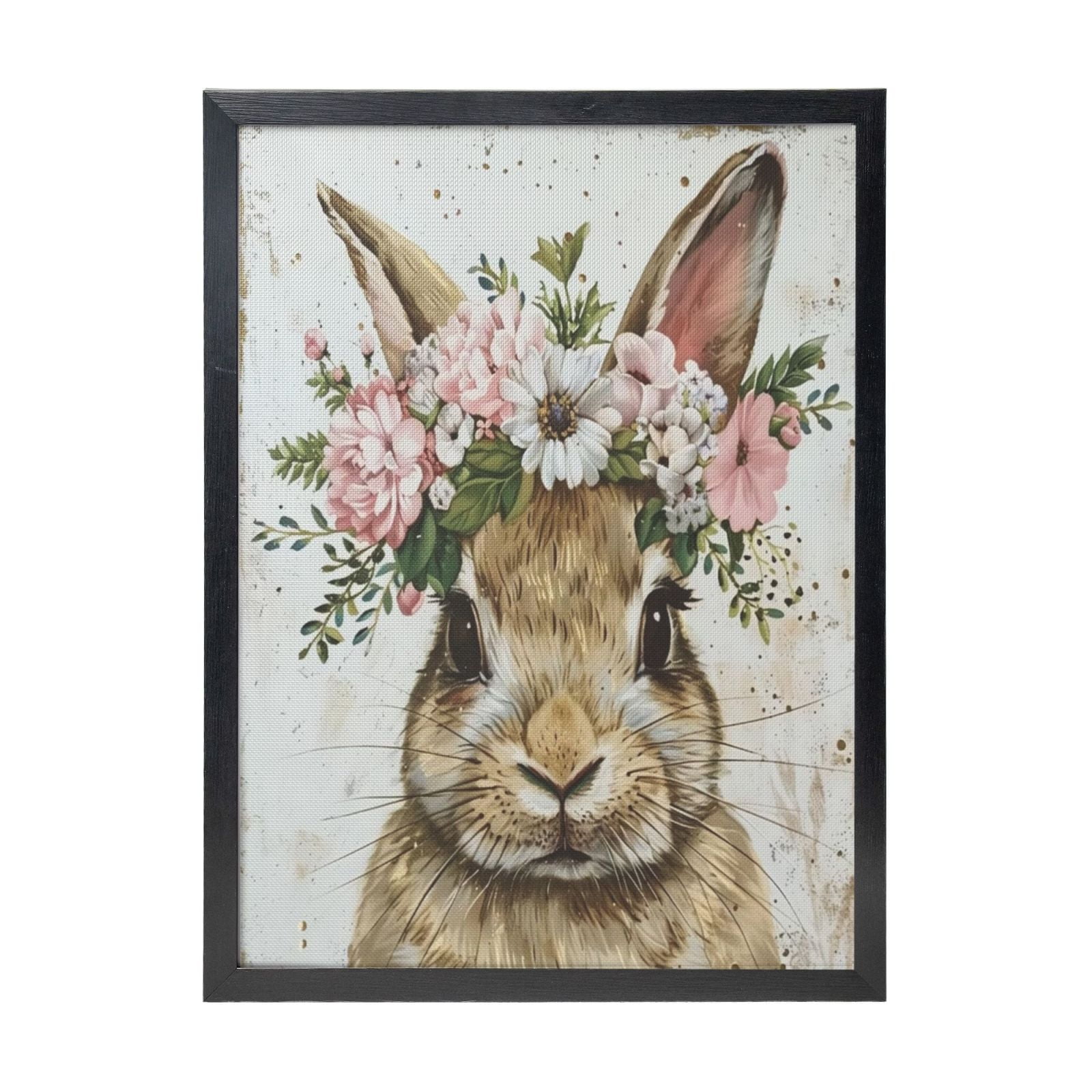 ALOUYA Easter Bunny Canvas Wall Art Cute Rabbit Poster with Flowers ...