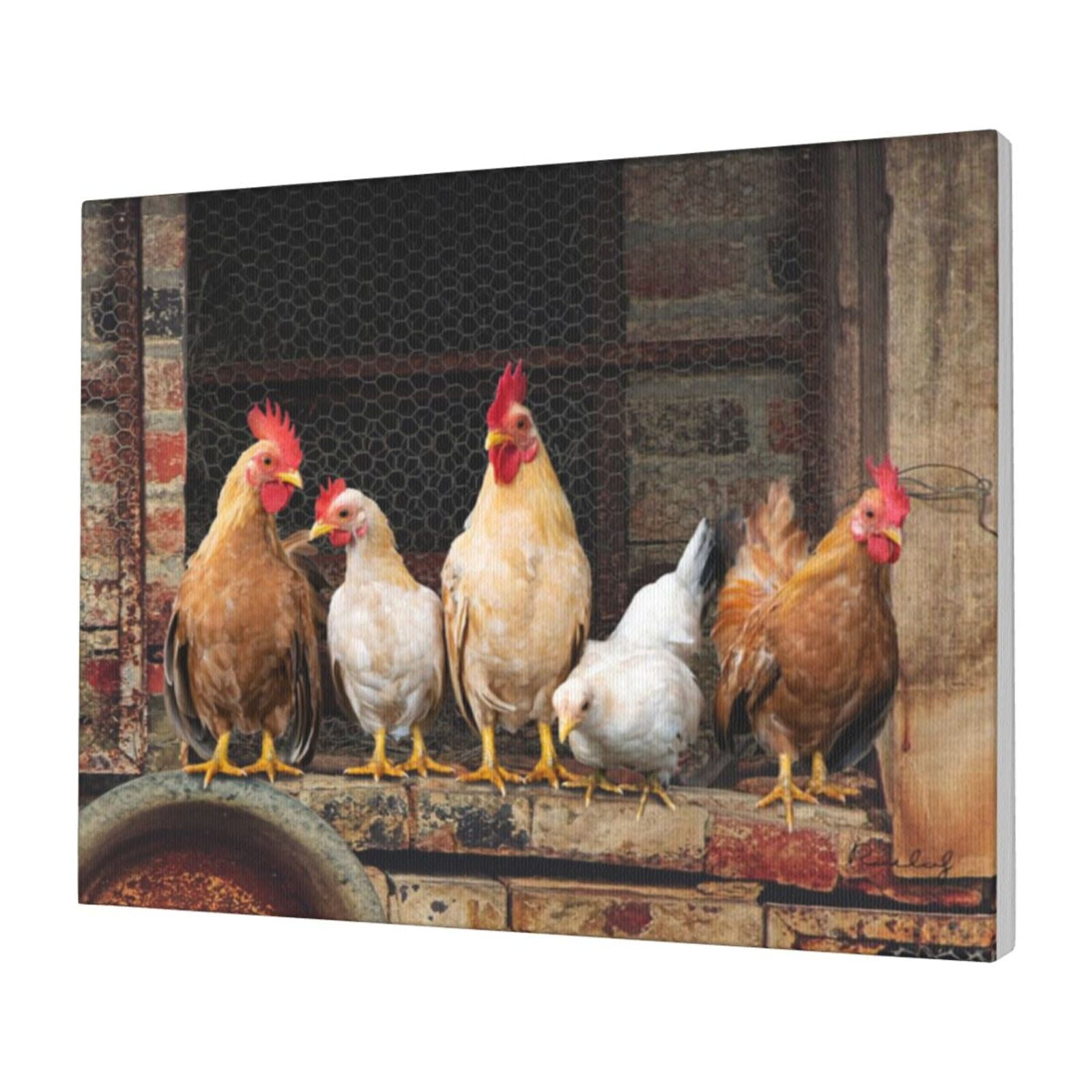 ALOUYA Farmhouse Chicken Wall Art Canvas, Rustic Decor with Hens Frame ...