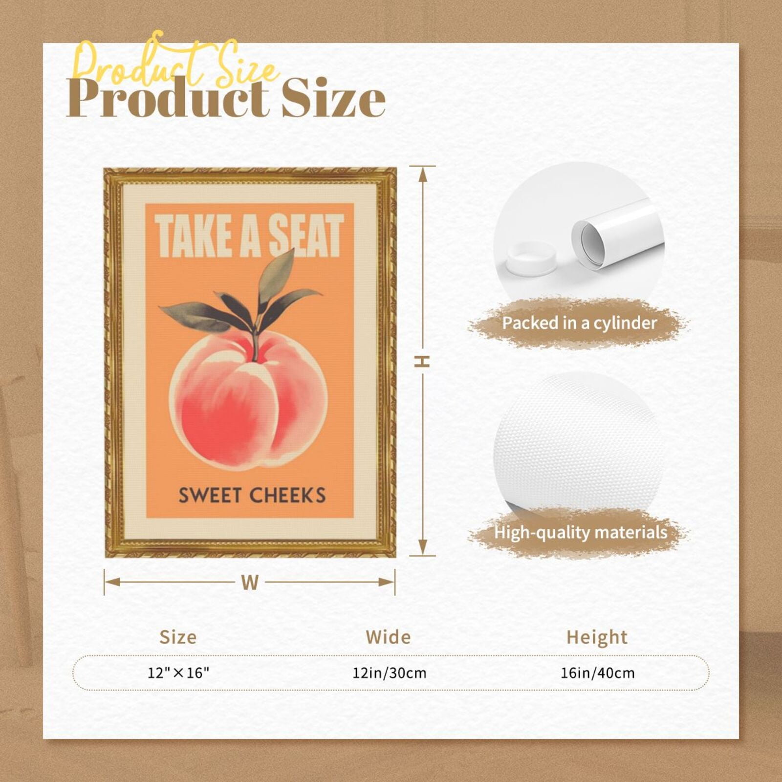 ALOUYA Funny Pink Peach Wall Art Vintage Take A Seat Sweet Cheeks ...