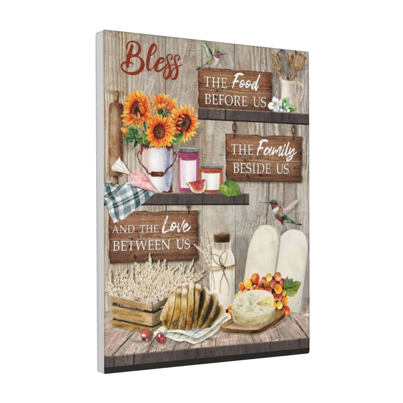 ALOUYA Kitchen Canvas Wall Art Bless the Food Before Us Wall Decor ...