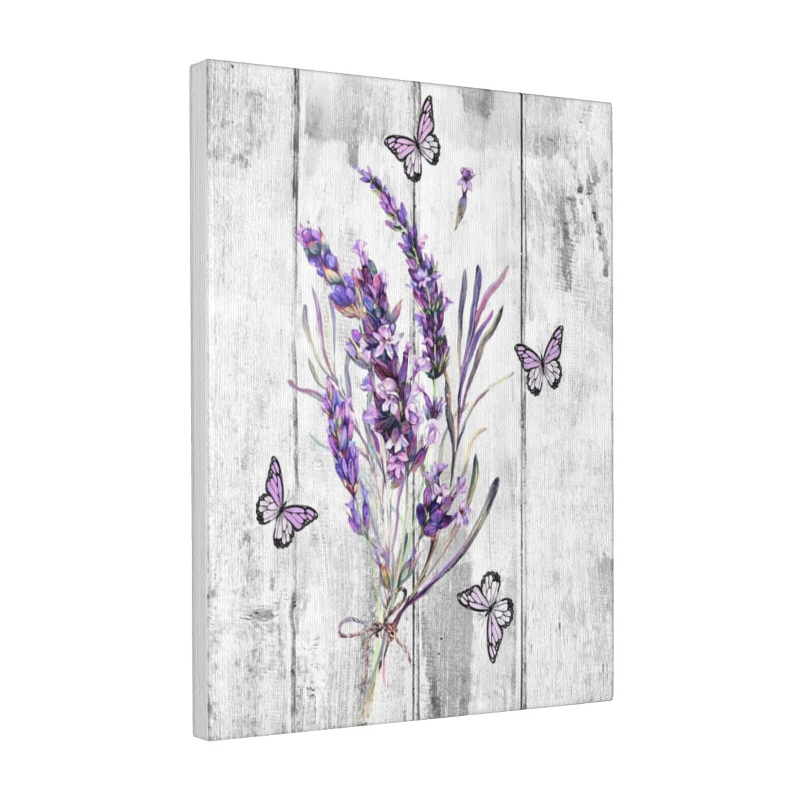 ALOUYA Lavender Flower Wall Art Purple Butterfly with Floral Poster ...